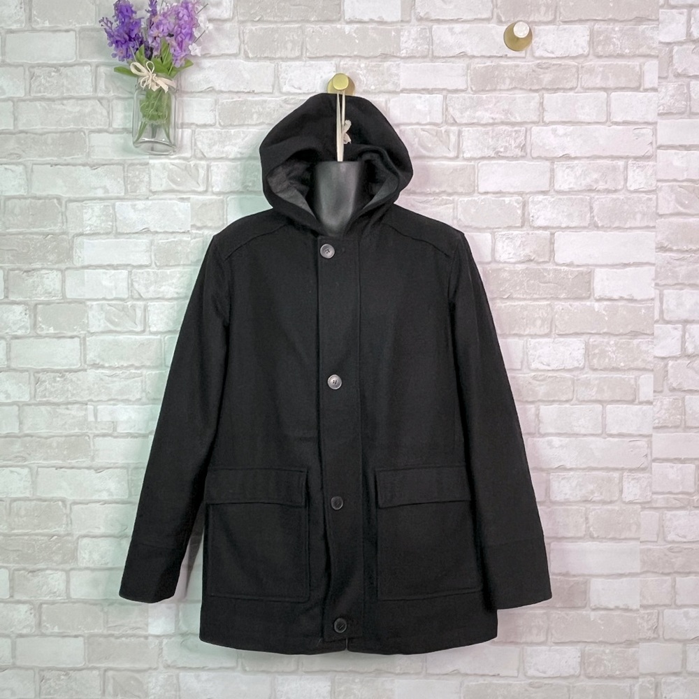 Kenneth Cole Reaction Black Wool Blend Coat - Gem